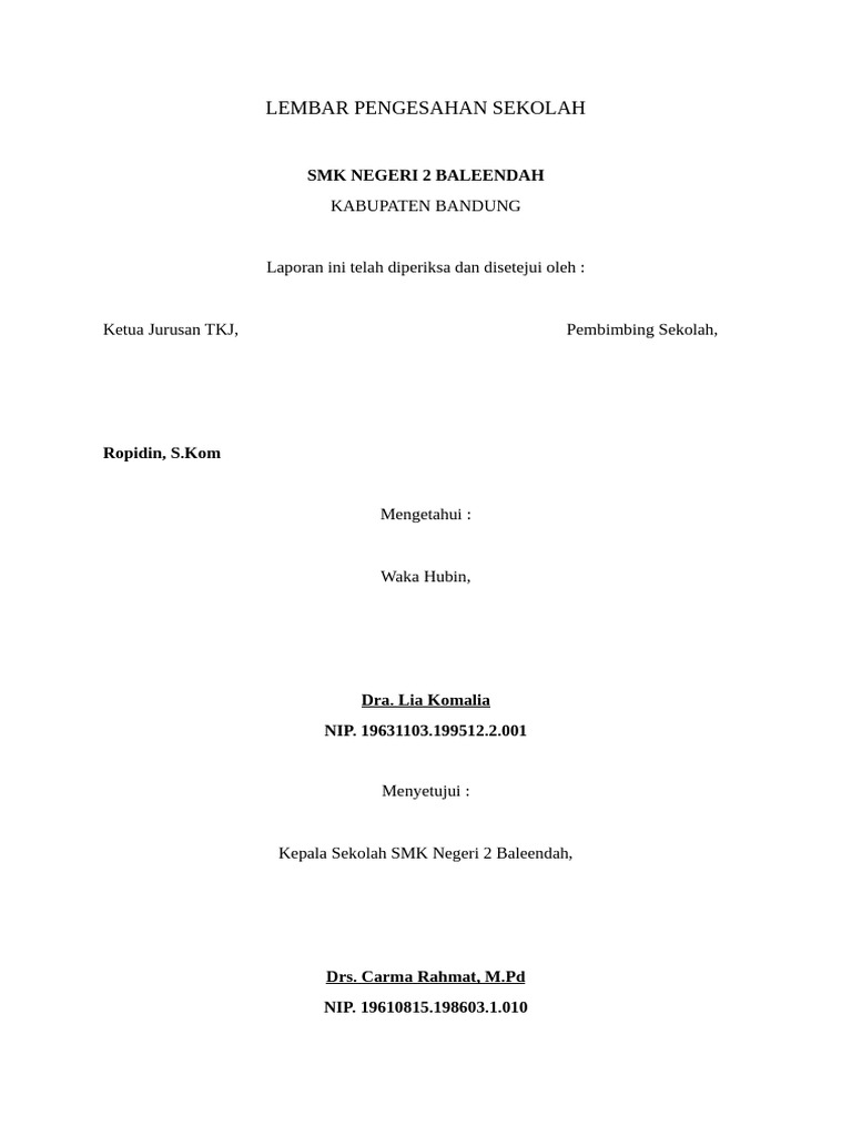 Lembar Pengesahan Sekolah | PDF