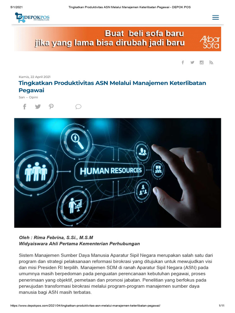 Tingkatkan Produktivitas ASN Melalui Manajemen Keterlibatan Pegawai - DEPOK POS | PDF