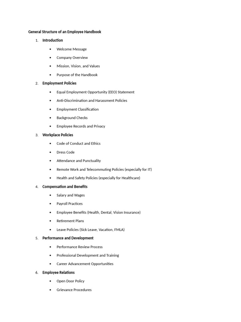 General Structure of An Employee Handbook | PDF
