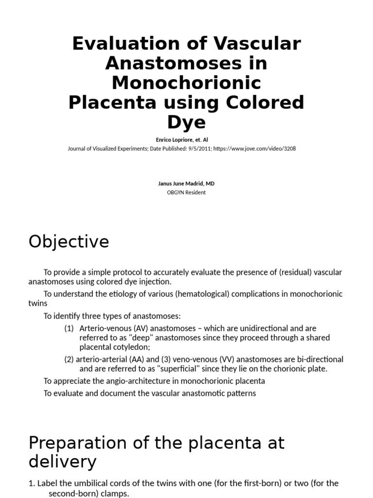 Color-Dye Injection of Monochorionic Placentas Final | PDF