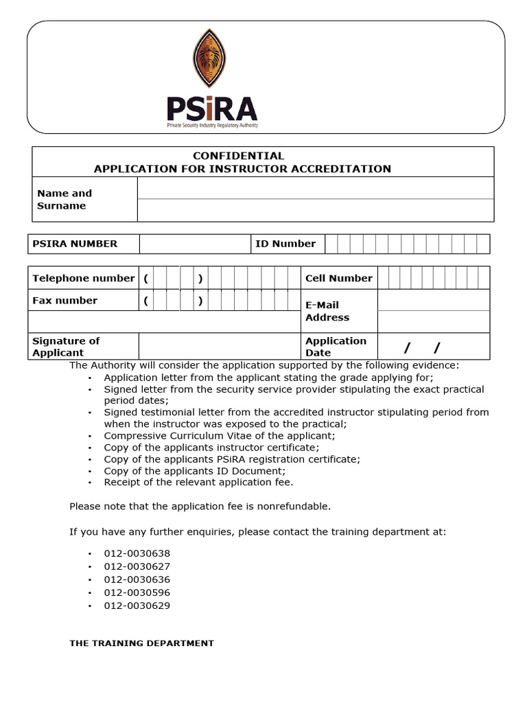 02-11-2018 - (PSIRA 46A) Instructor Accreditation Application (NEW) | PDF
