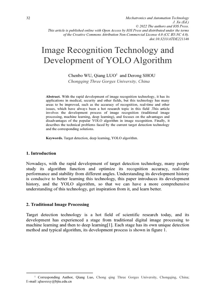 Image Recognition Technology and Development of YO | PDF