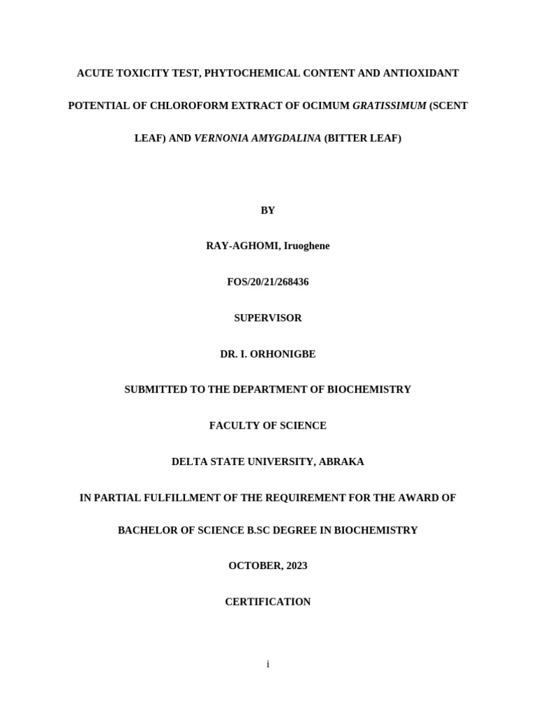 Raymond Acute Toxicity Test, Phytochemical Content and Antioxidant ...