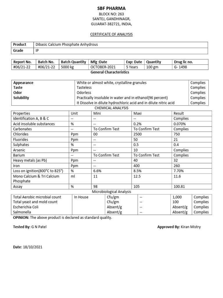 DCP Anhydrous IP | PDF