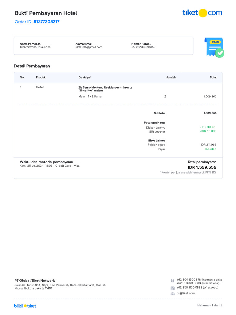Bukti Pembayaran Hotel: Order ID | PDF | Retail Financial Services | Banking Technology