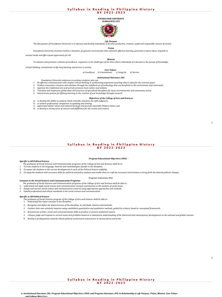 HIS102 OBE Syllabus | PDF