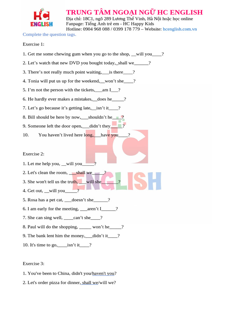 Question Tags - Exercises | PDF