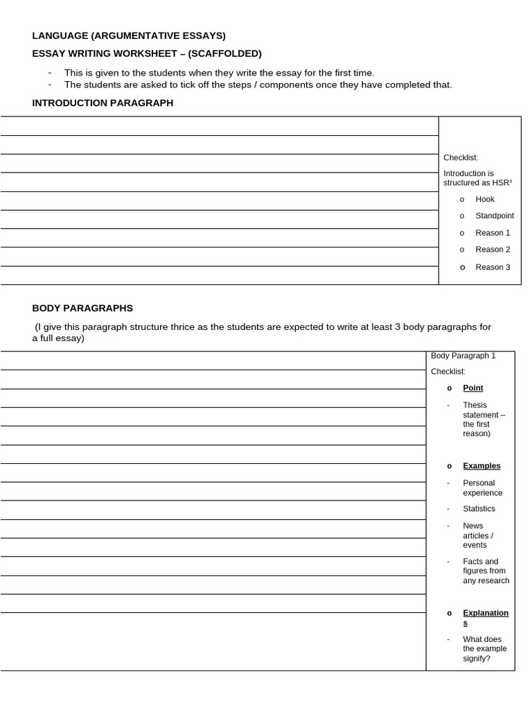 LANGUAGE - LITERATURE - Paragraph Checklist Worksheet | PDF