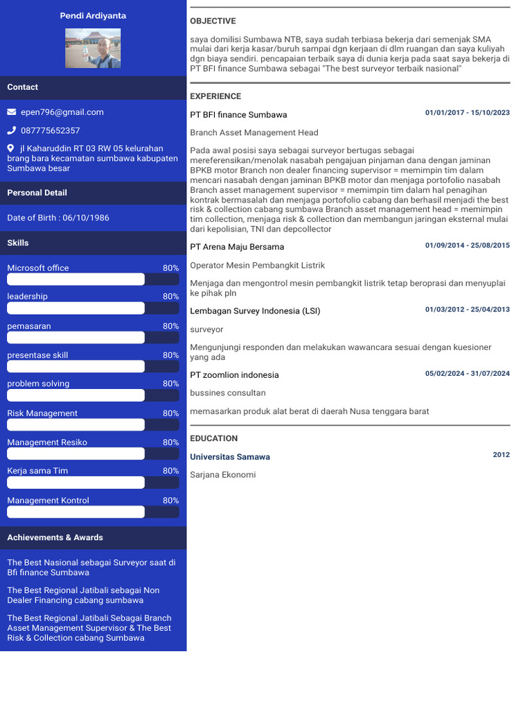 Contoh CV Atau Resume Lamaran Kerja | PDF Contoh CV Atau Resume Lamaran Kerja | PDF