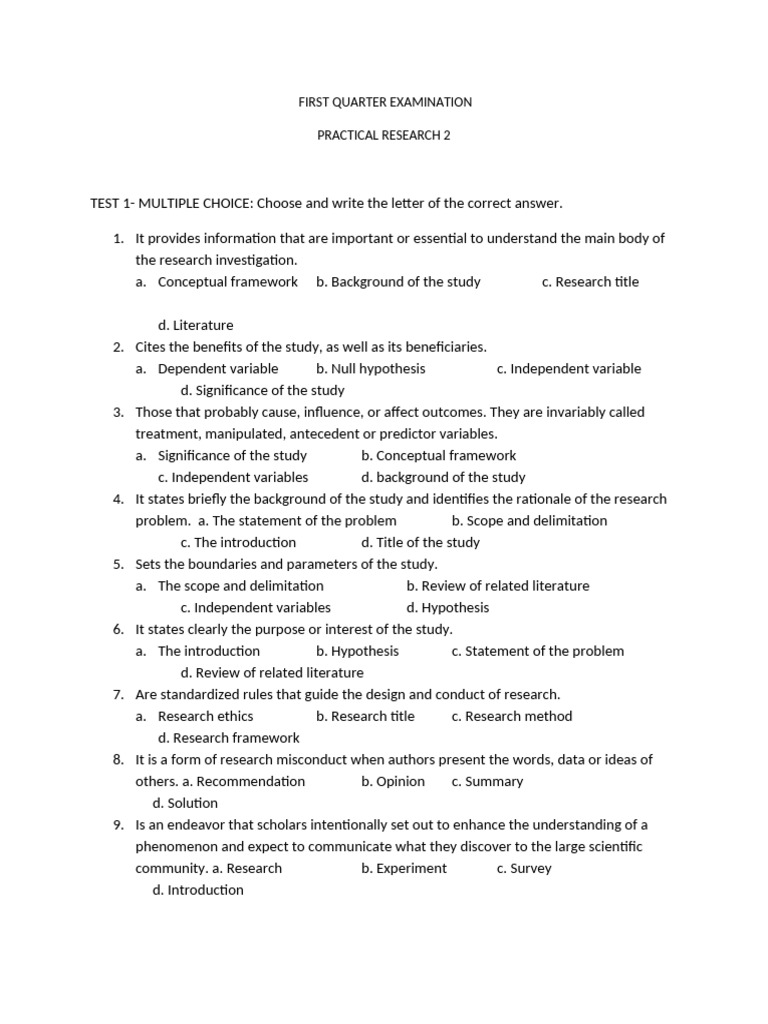Research 2 First Quarter Exam 2021 | PDF