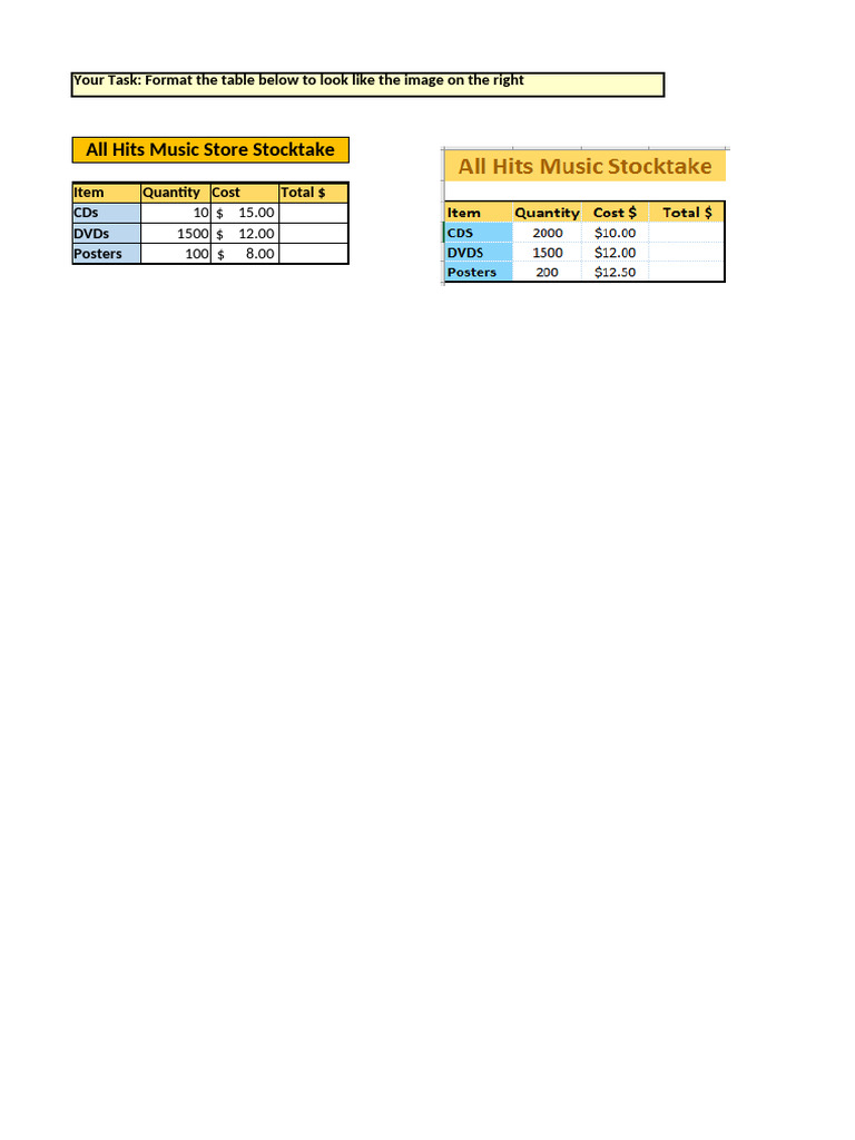 Y8 ICT - Excel Exercise - Formatting | PDF | Home & Garden | Art
