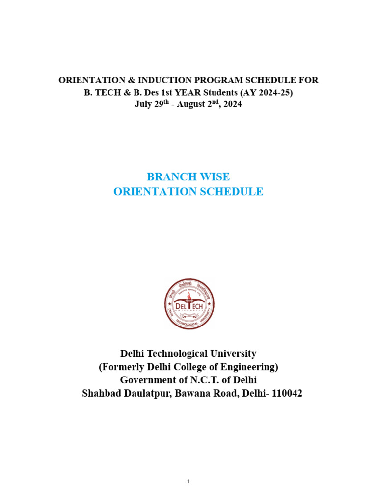 Branch Wise Orientation Schedule | PDF