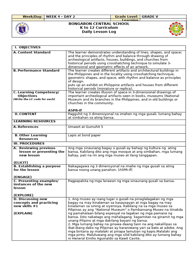 Dll-Mapeh 5-Quarter 1 Week 4 Day 2 | PDF