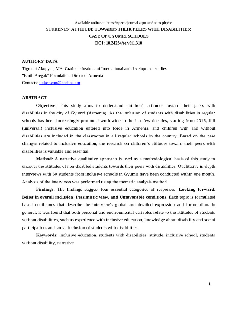 Students Attitude Towards Their Peers With Disabi | PDF