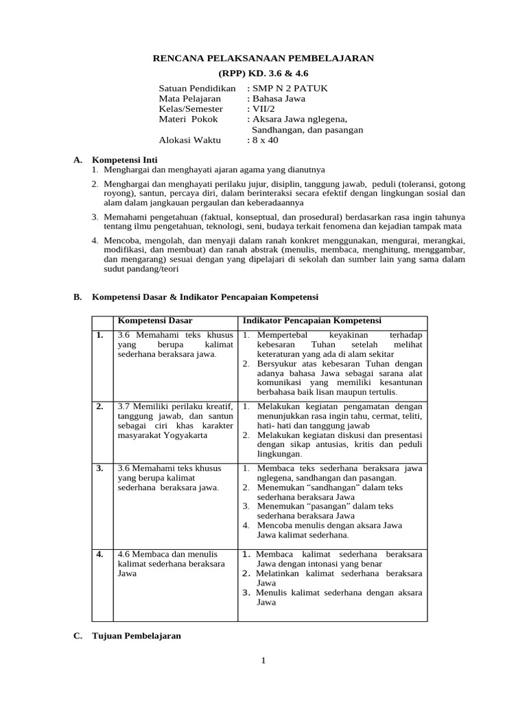 RPP 7 Aksara Jawa Revisi 2017 | PDF