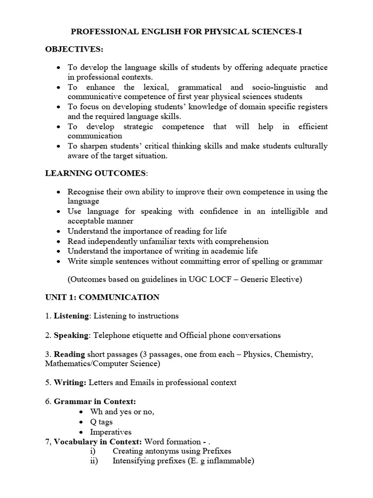 Professional English for Physical Sciences | PDF | Vocabulary ...