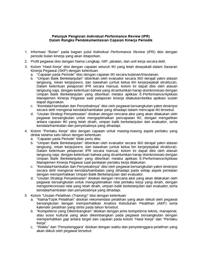 Lampiran II Petunjuk Pengisian IPR | PDF