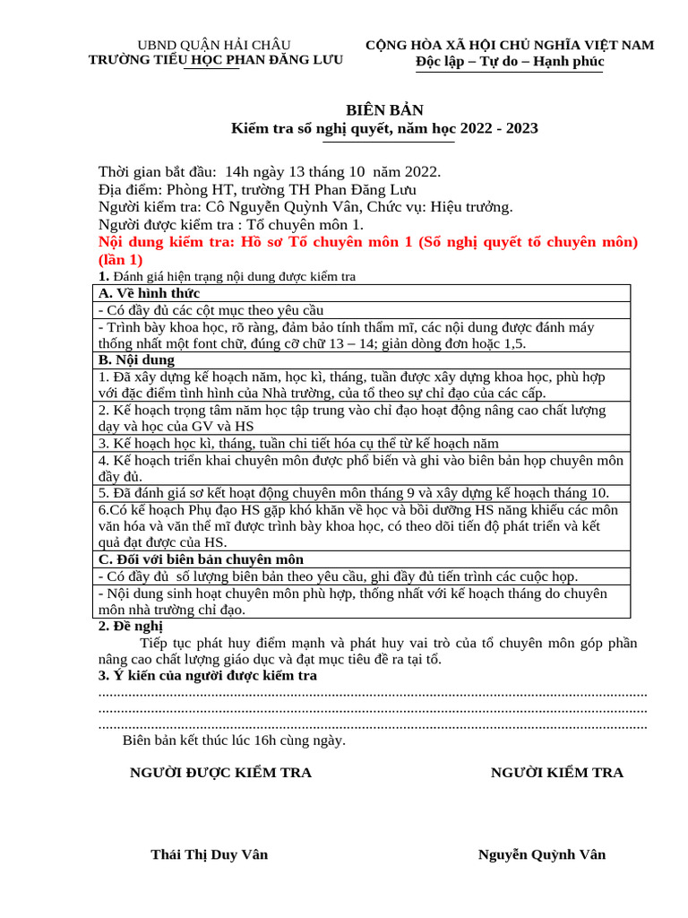 10.22. To 1. Bien Ban Kiem Tra SNQ 20.21. Lan 1 | PDF