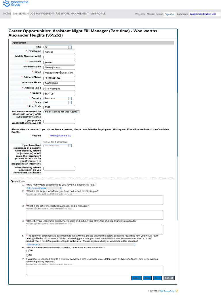 Job Application for Woolworths | PDF | Justice | Crime & Violence