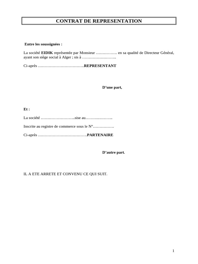 Contrat de Representation Eidik | PDF