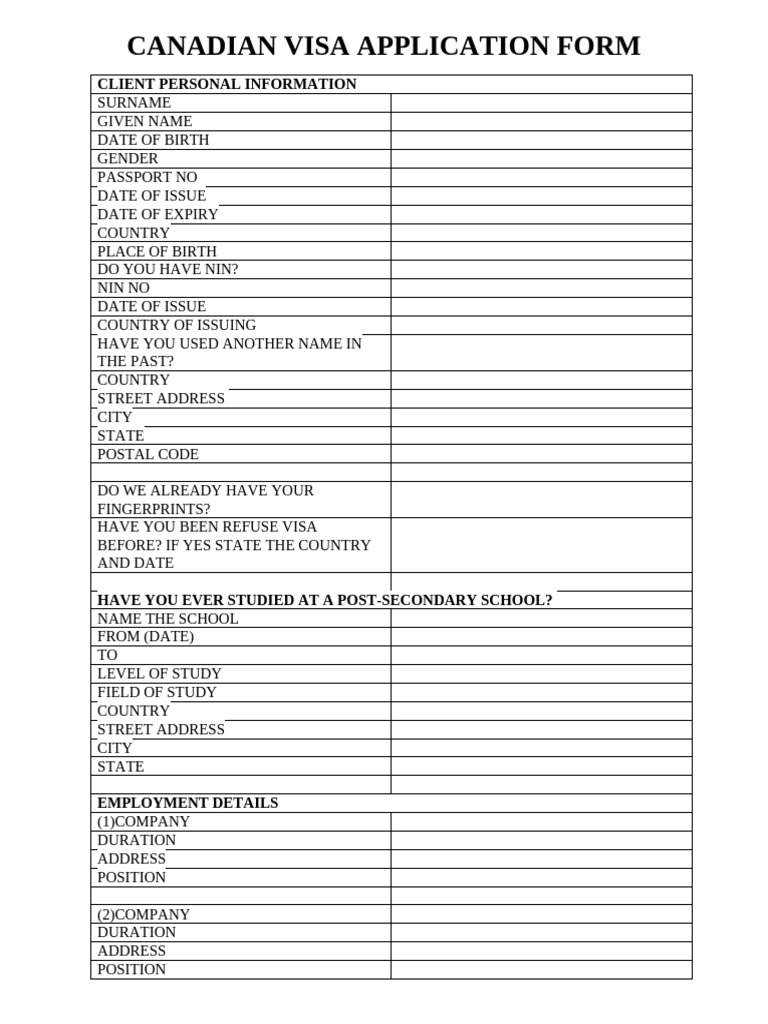 Canada Visa Application Form - Blank | PDF Canada Visa Application Form - Blank | PDF