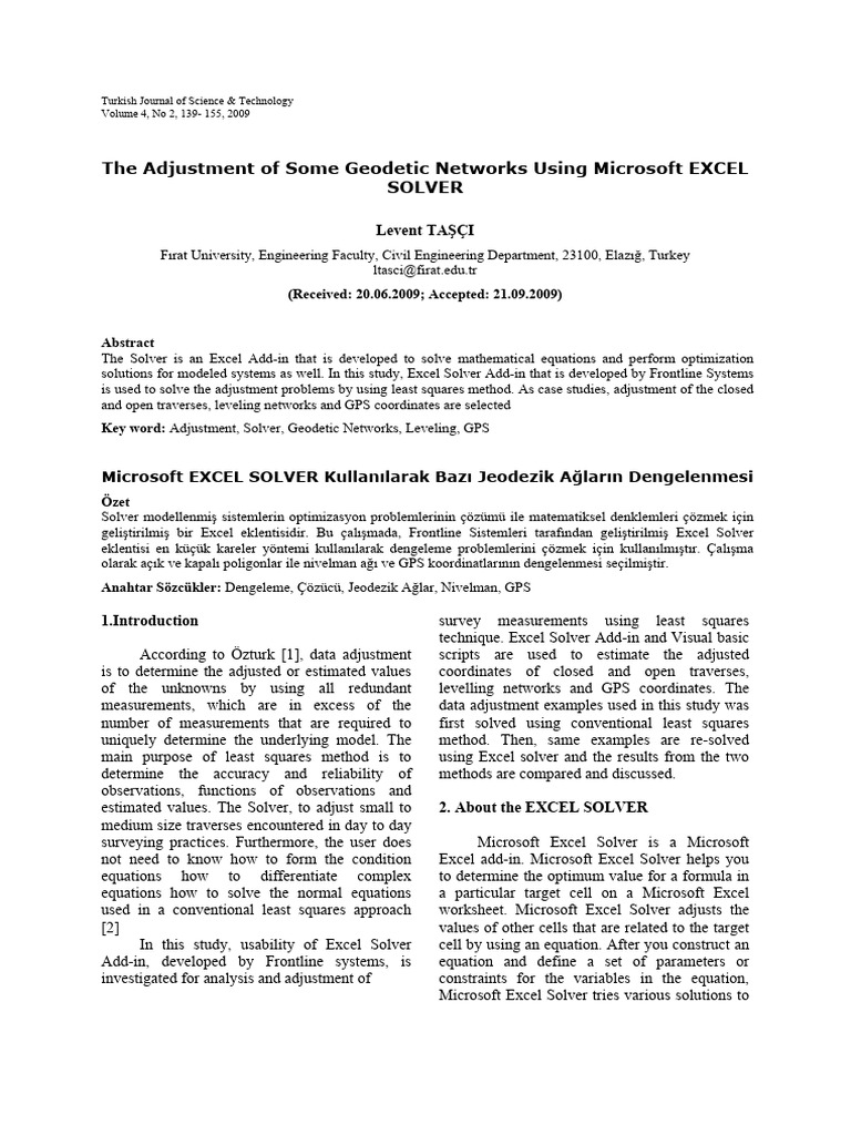 Geodetic Network Adjustment with Excel | PDF | Mathematical ...