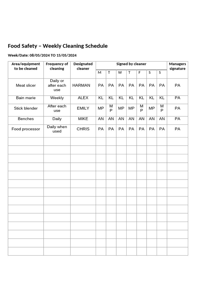 Weekly Cleaning Schedule | PDF