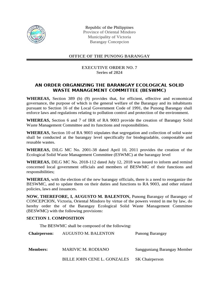 Barangay Ecological Solid Waste Management | PDF