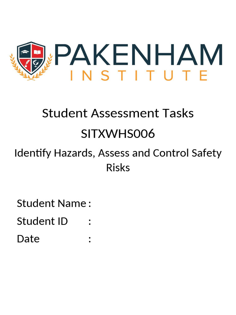 SITXWHS006 Student Assessment Tasks | PDF