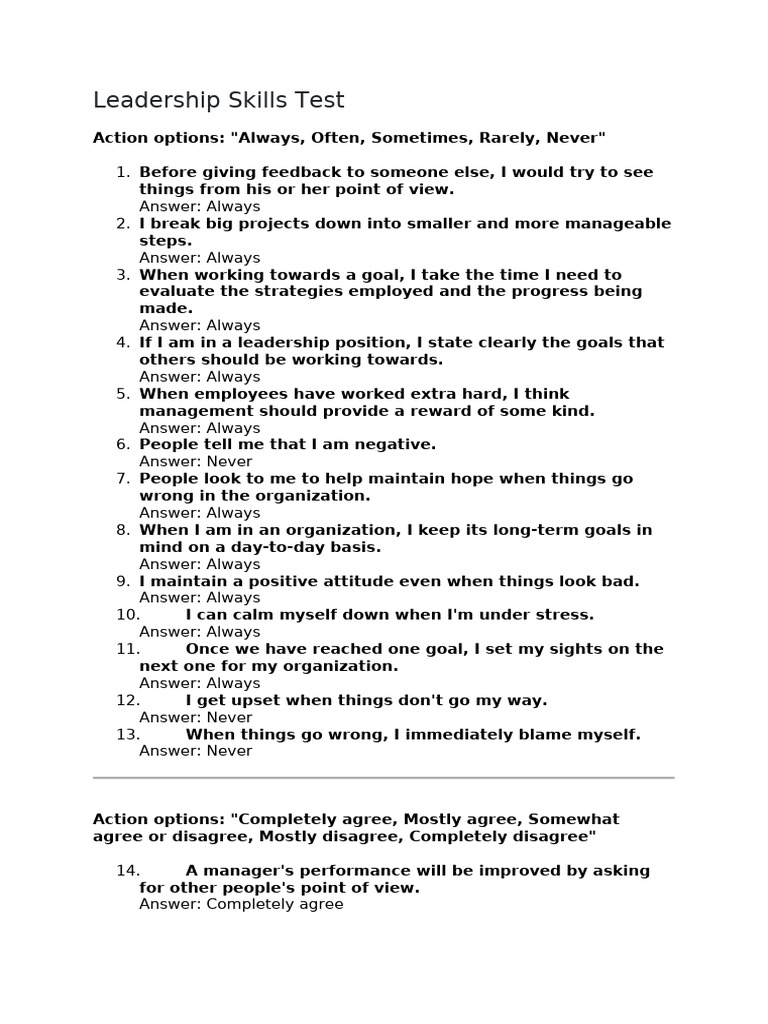 Leadership Skills Test | PDF