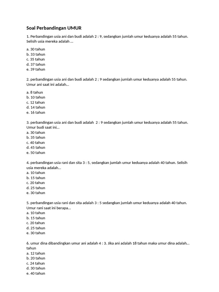 Soal Perbandingan UMUR | PDF