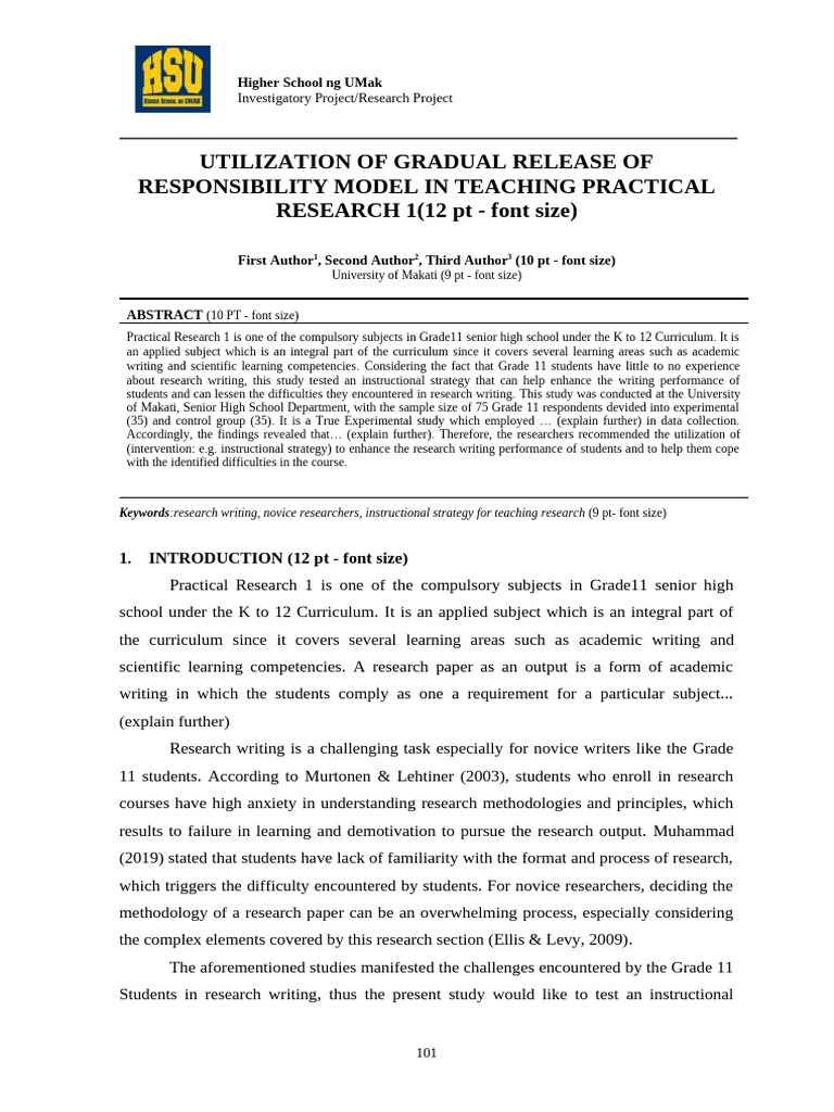 Specified Imrad-Format For HSS, Techvoc, and Arts and Design | PDF ...