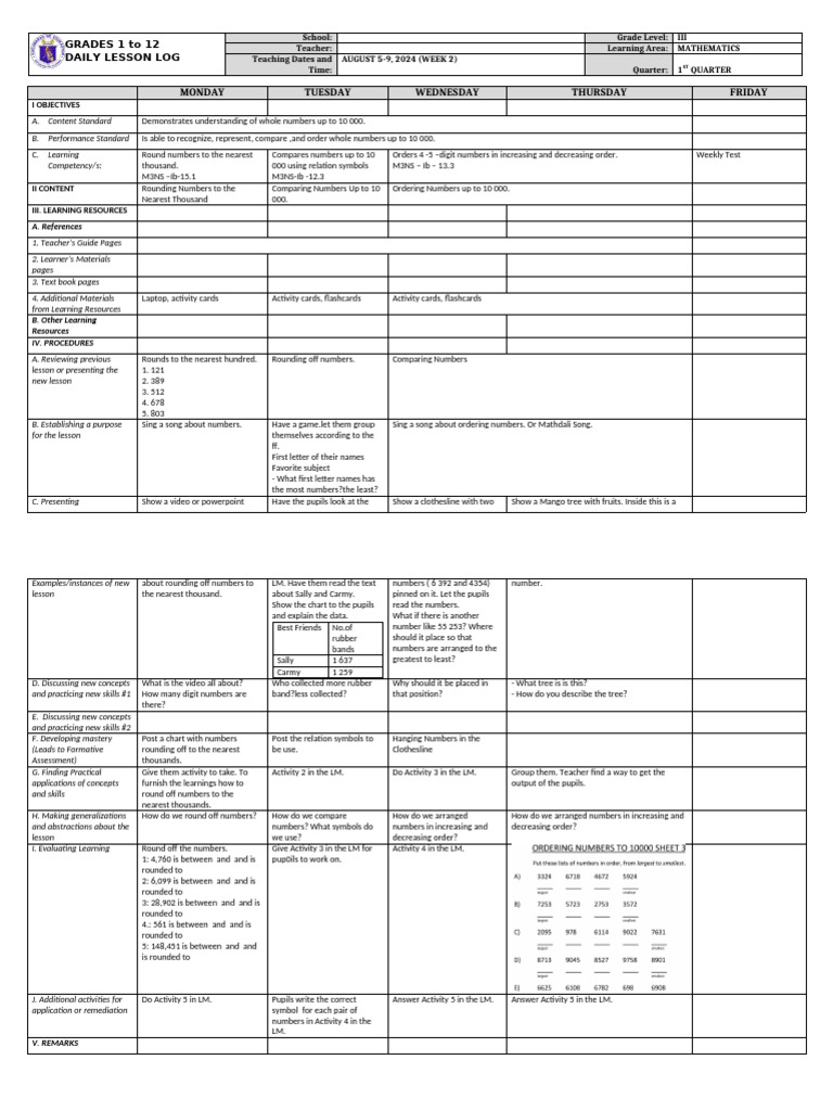 DLL_MATHEMATICS 3_Q1_W2 | PDF