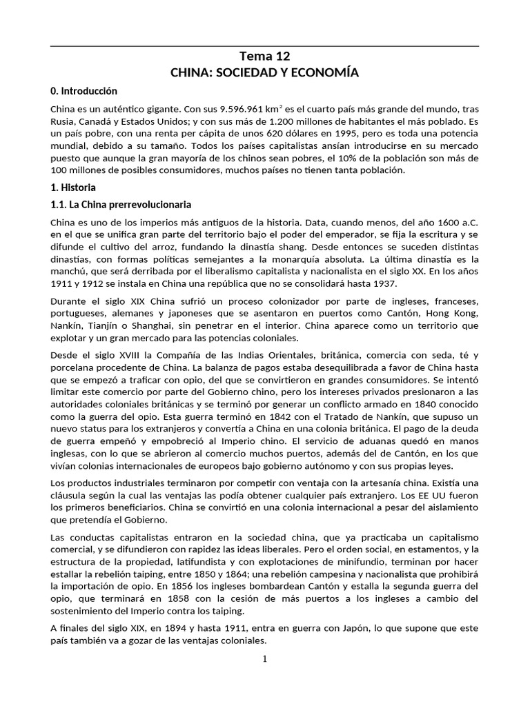Tema 12 - China - Sociedad y Economía | PDF