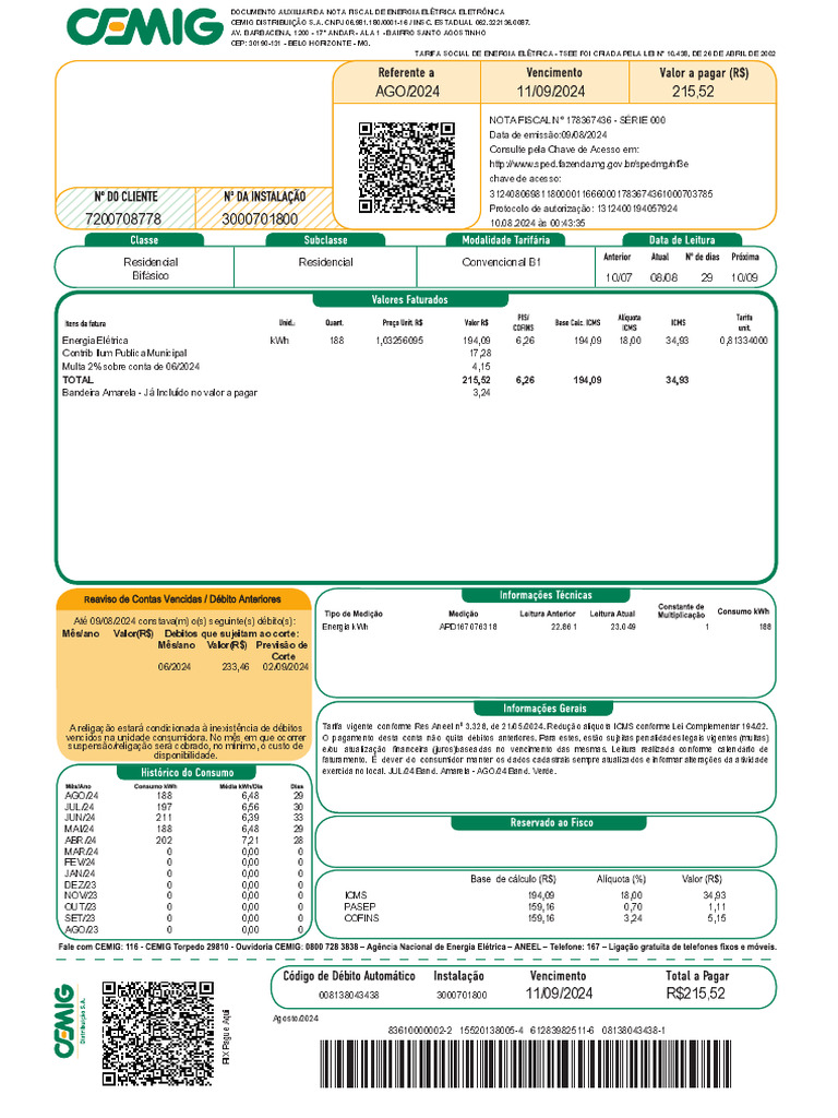 Conta Cemig Mes 09-24 | PDF