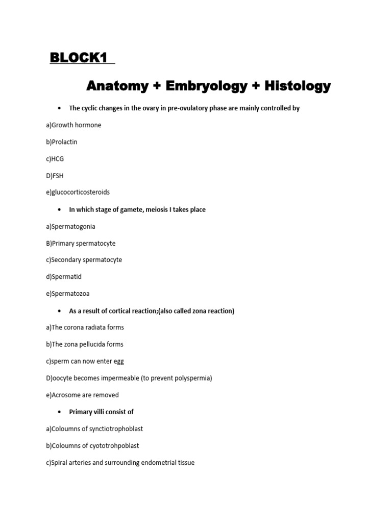 Anatomy + Histo + Embryo (Block 1 - Imdc) | PDF