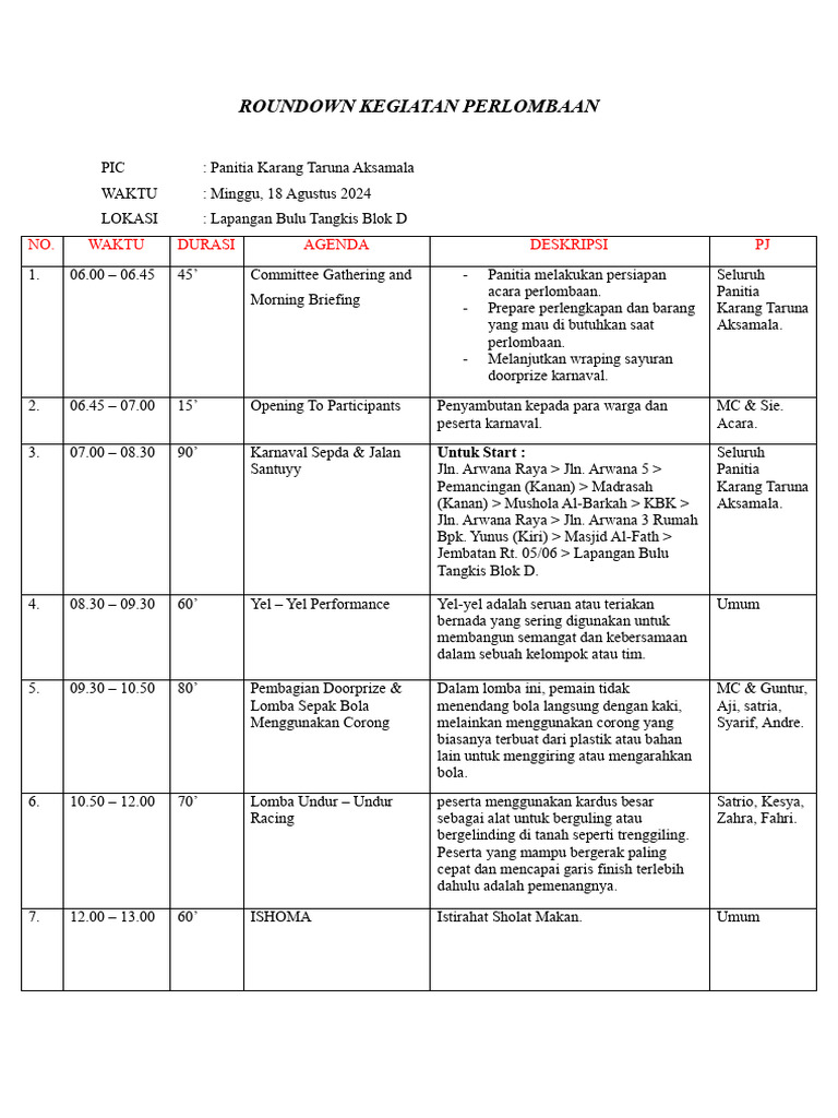 Roundown Kegiatan Perlombaan - 2 | PDF