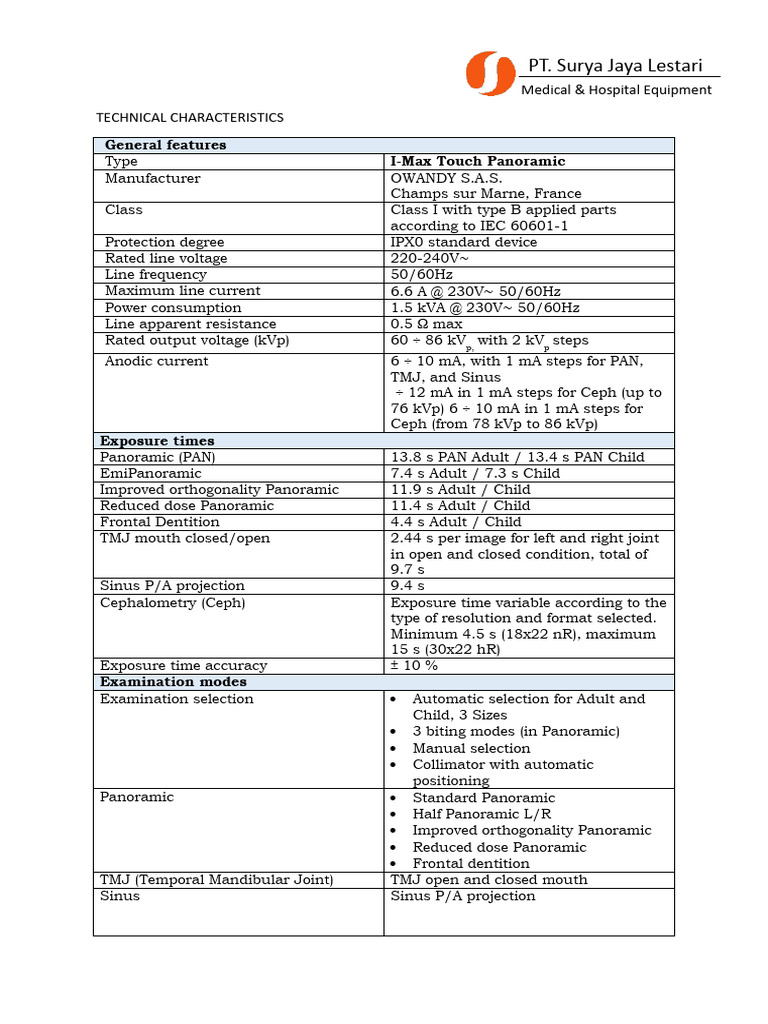 Spec-Max Touch Panoramic + Ceph Techspecs | PDF