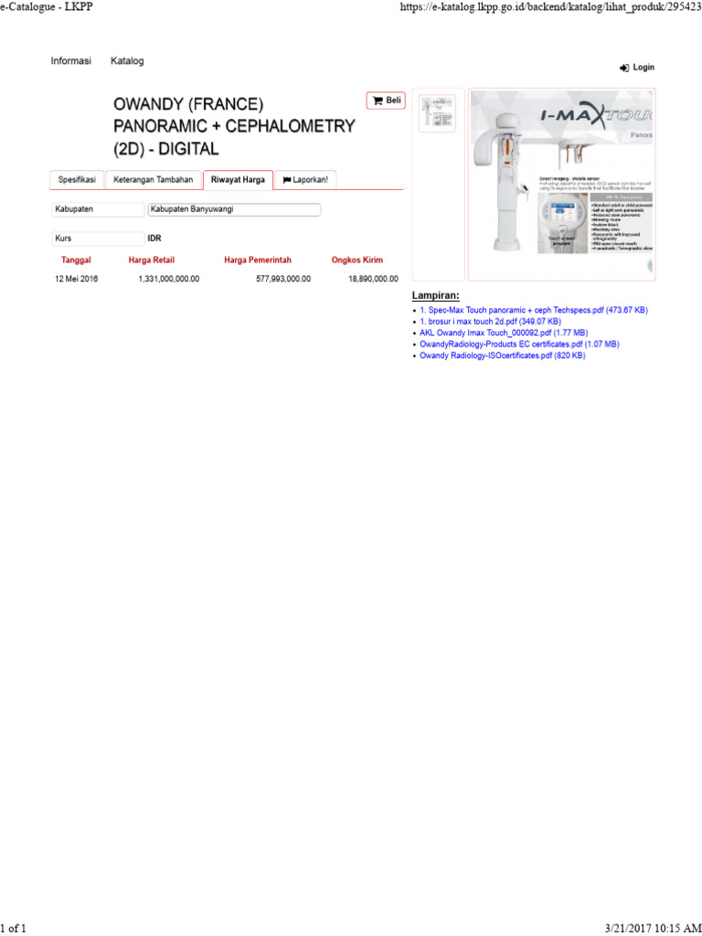 Harga Owandy (France) PANORAMIC + CEPHALOMETRY (2D) - DIGITAL | PDF