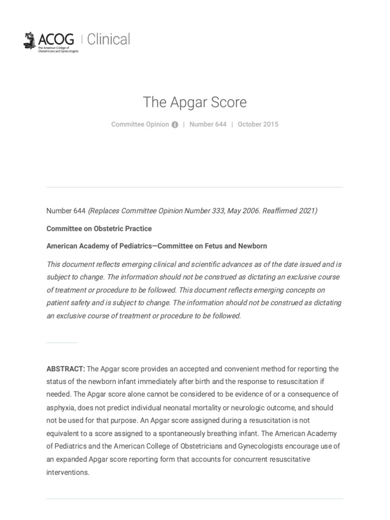 The Apgar Score - ACOG | PDF