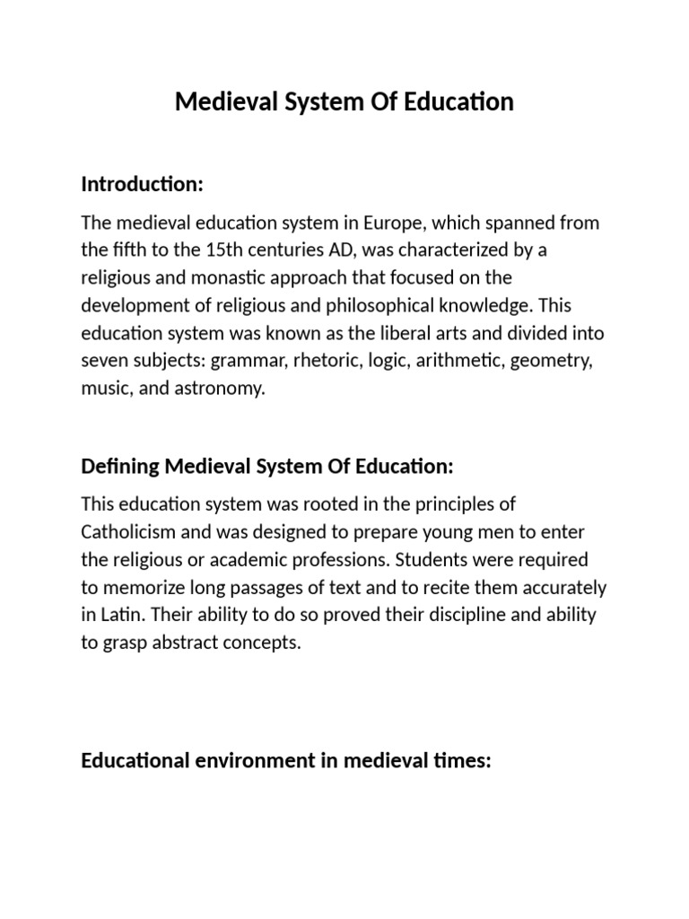 Medieval System of Education | PDF
