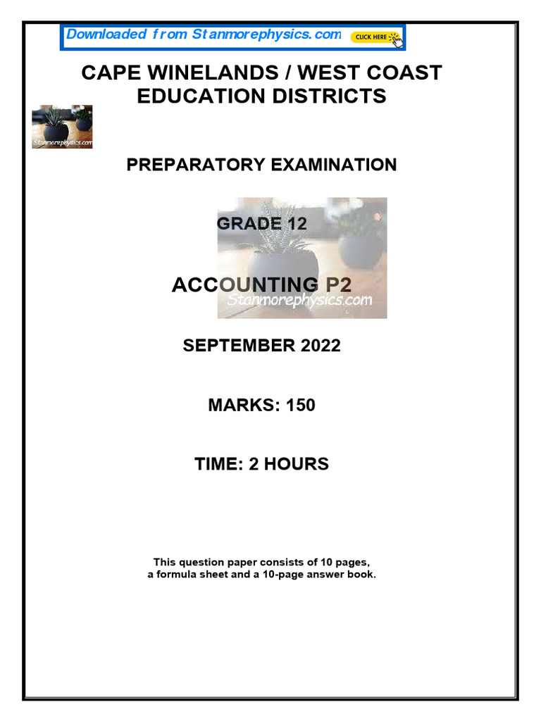 WC Accounting Grade 12 SEPT 2022 P2 and Memo | PDF