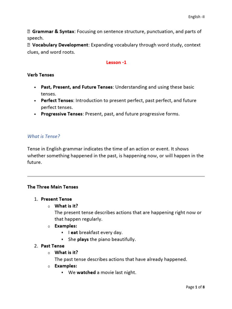 English II - Lesson-1 - 18.08.24 | PDF | Grammatical Tense | English ...