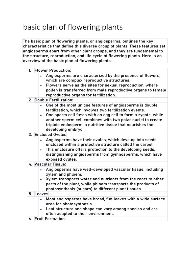Basic Plan of Flowering Plants | PDF