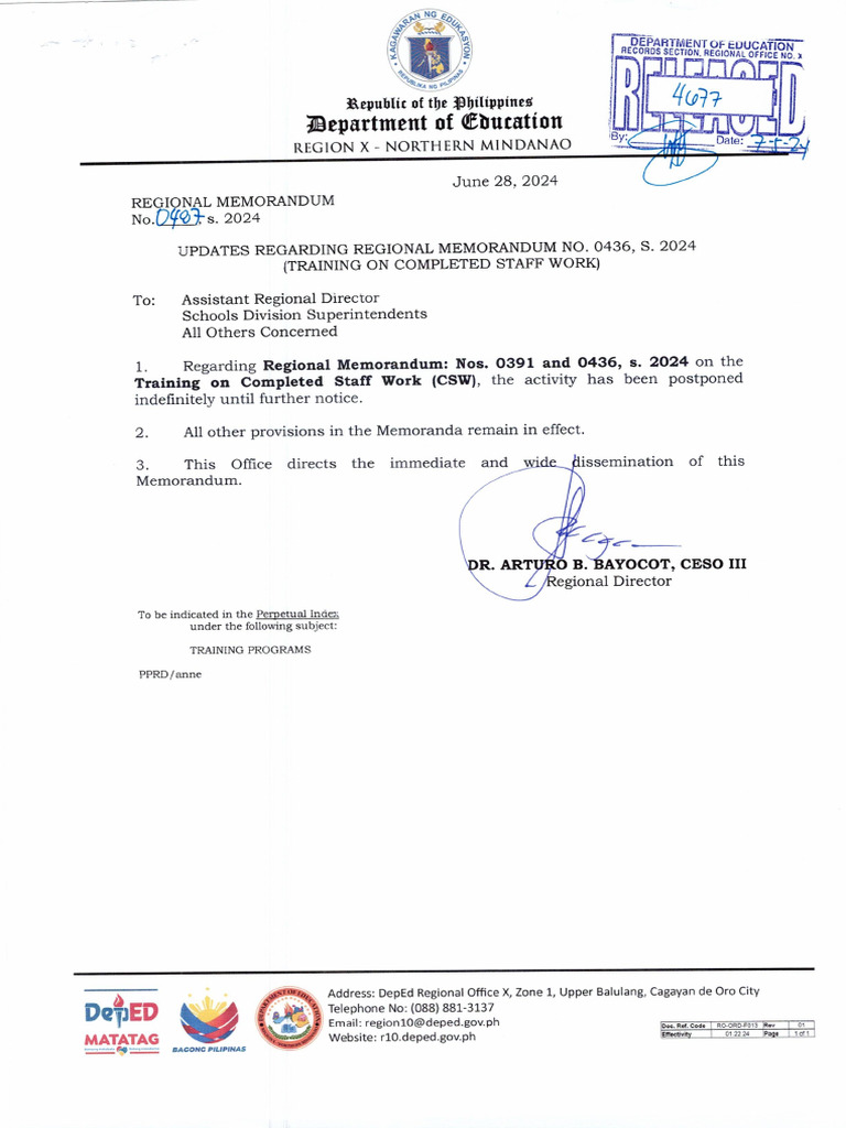 RM - 487 - Updates Regarding Regional Memorandum No. 0436, S. 2024 ...