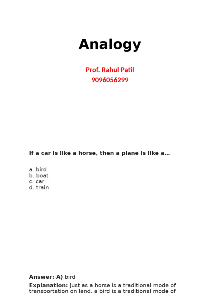Analogy Practice Questions | PDF