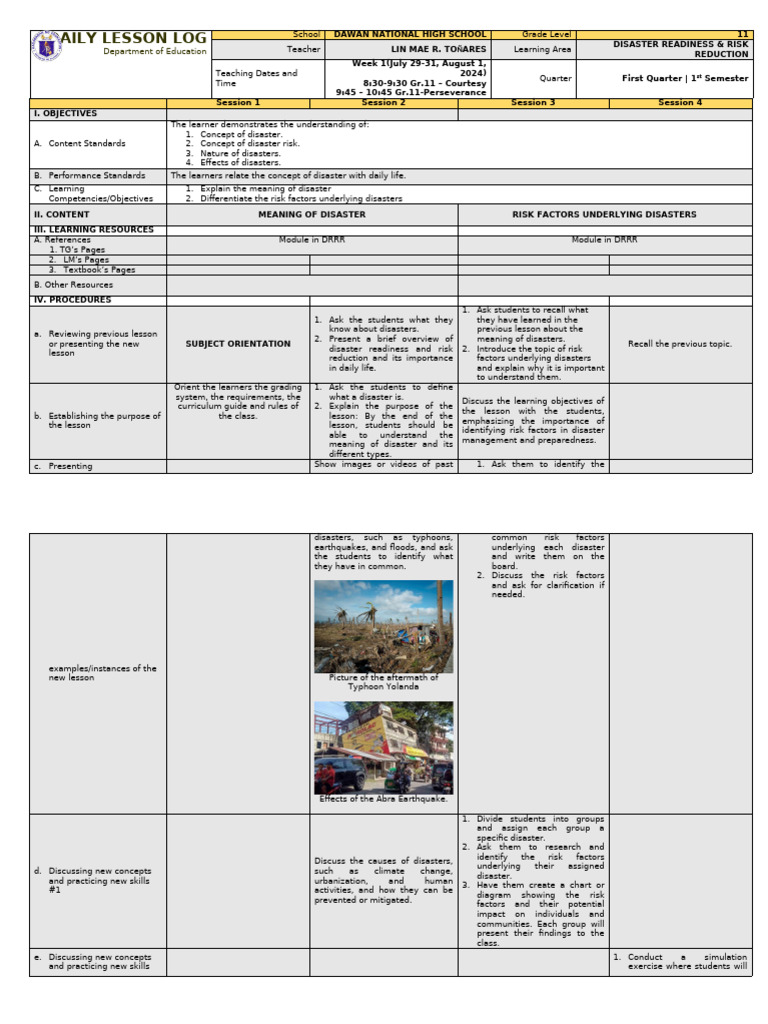 DLL DRRR Quarter 1 Week 1 | PDF
