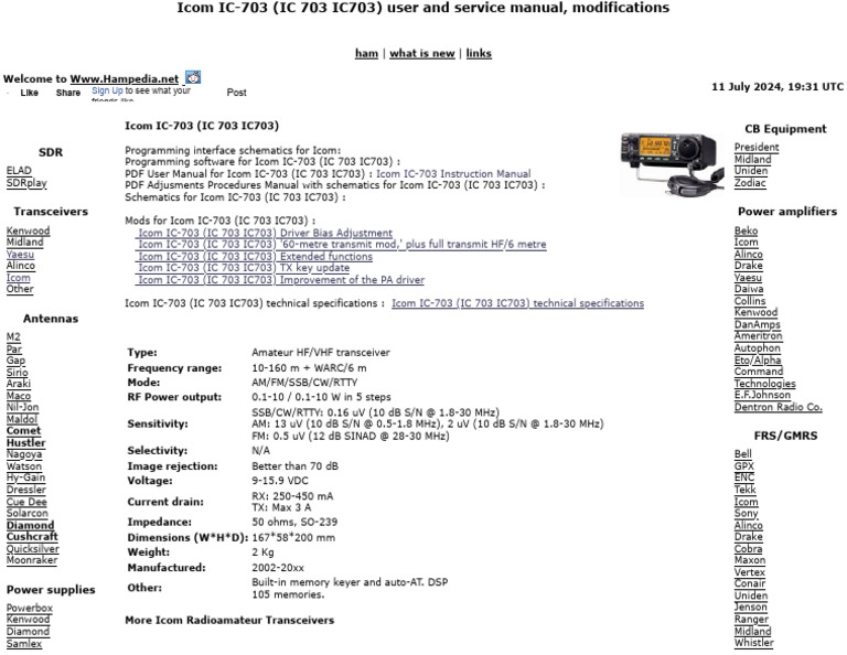 Icom IC-703 Tech Specs | PDF