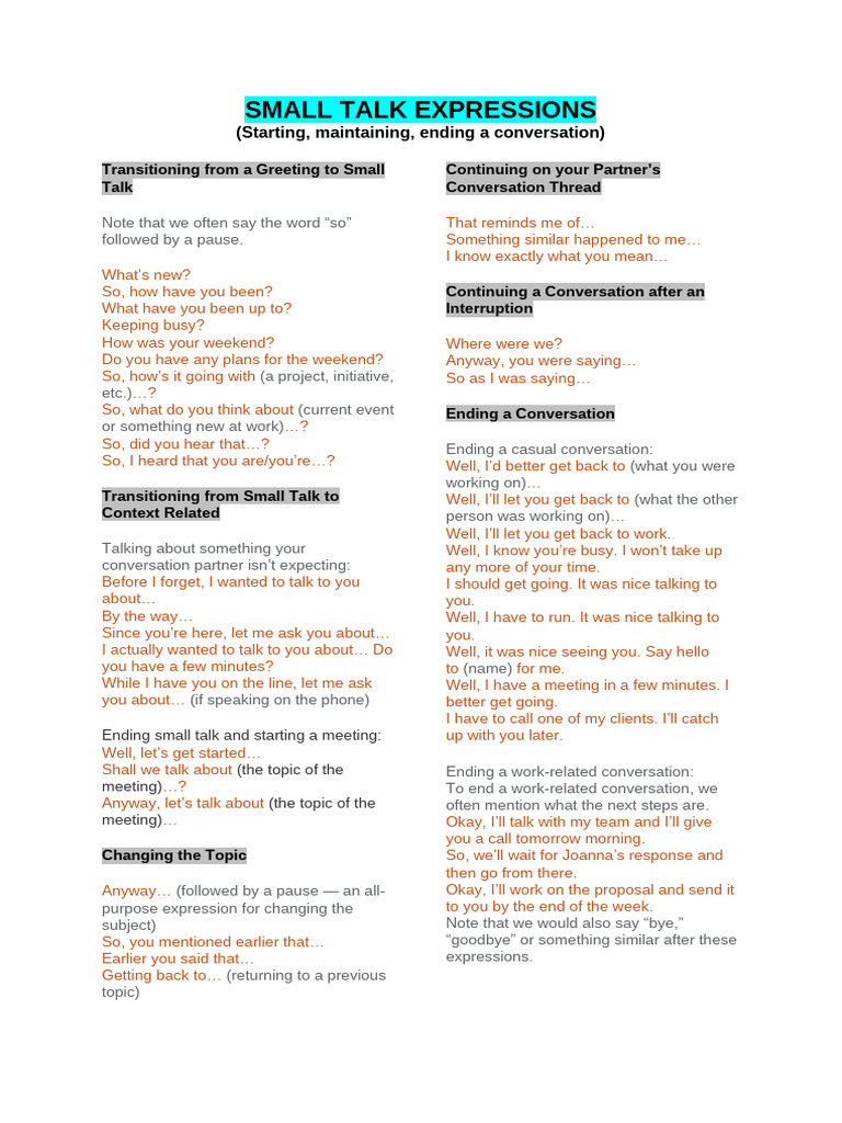 Small Talks Methods | PDF