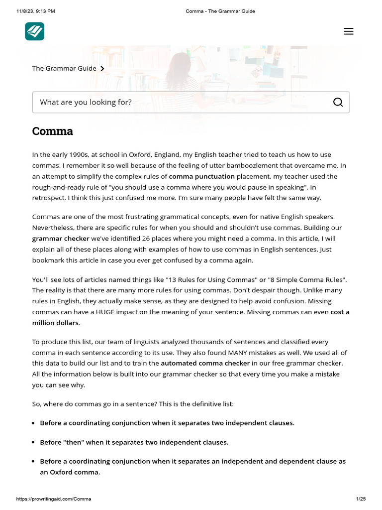 Comma - The Grammar Guide | PDF
